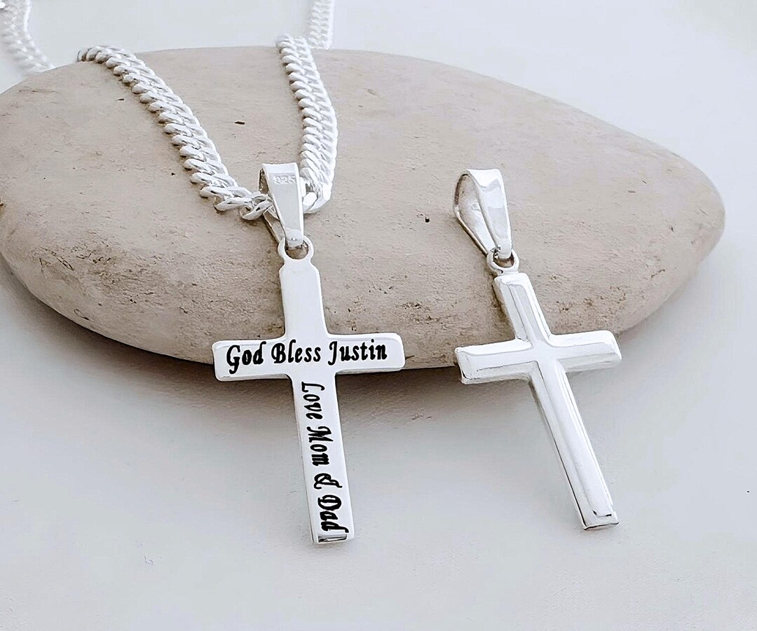 Custom Engraved Cross Pendant Laser Engraved Cross in Sterling Silver ...