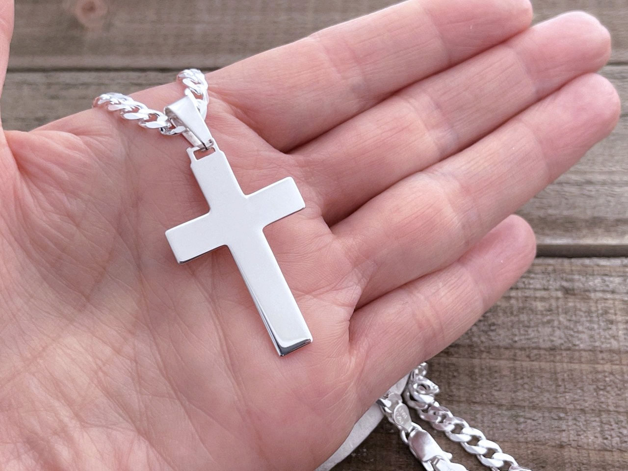 Engraved Cross for Men. Sterling silver Cross necklace. Flat | Etsy