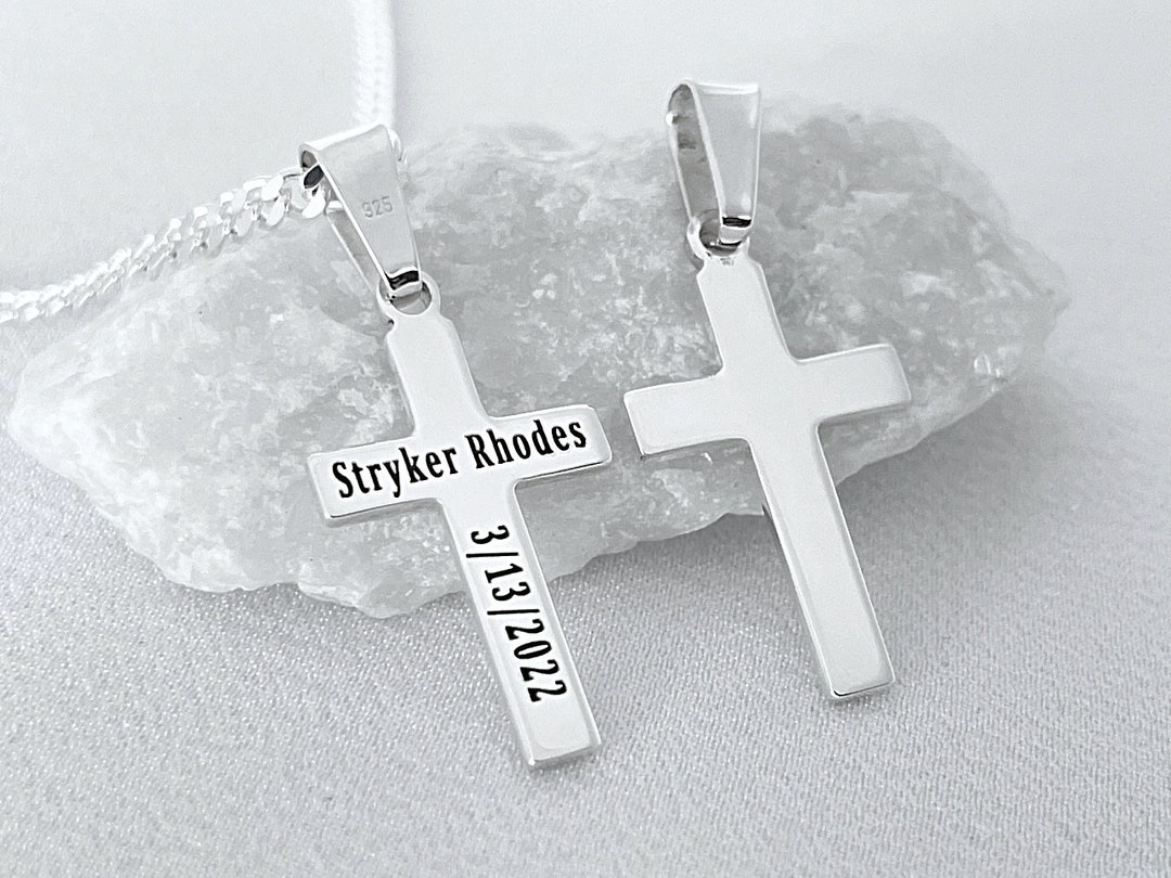 Sterling Silver Engraved Cross Necklace. Sterling Silver Personalized ...