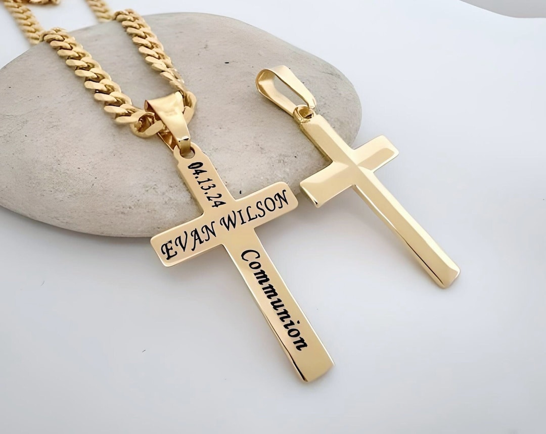 Personalized Gold Cross Necklace Customized Engraved Cross. Select ...