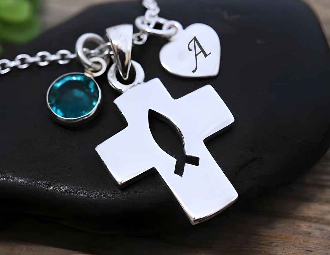 Sterling Silver Christian Cross. Fish Cross Necklace. Jesus Fish ...