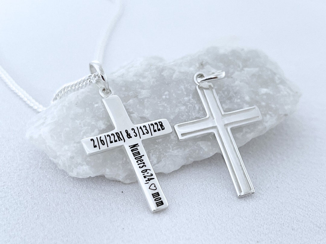 925 Sterling Silver Laser Engraved Cross Necklace Sterling Silver Cross ...