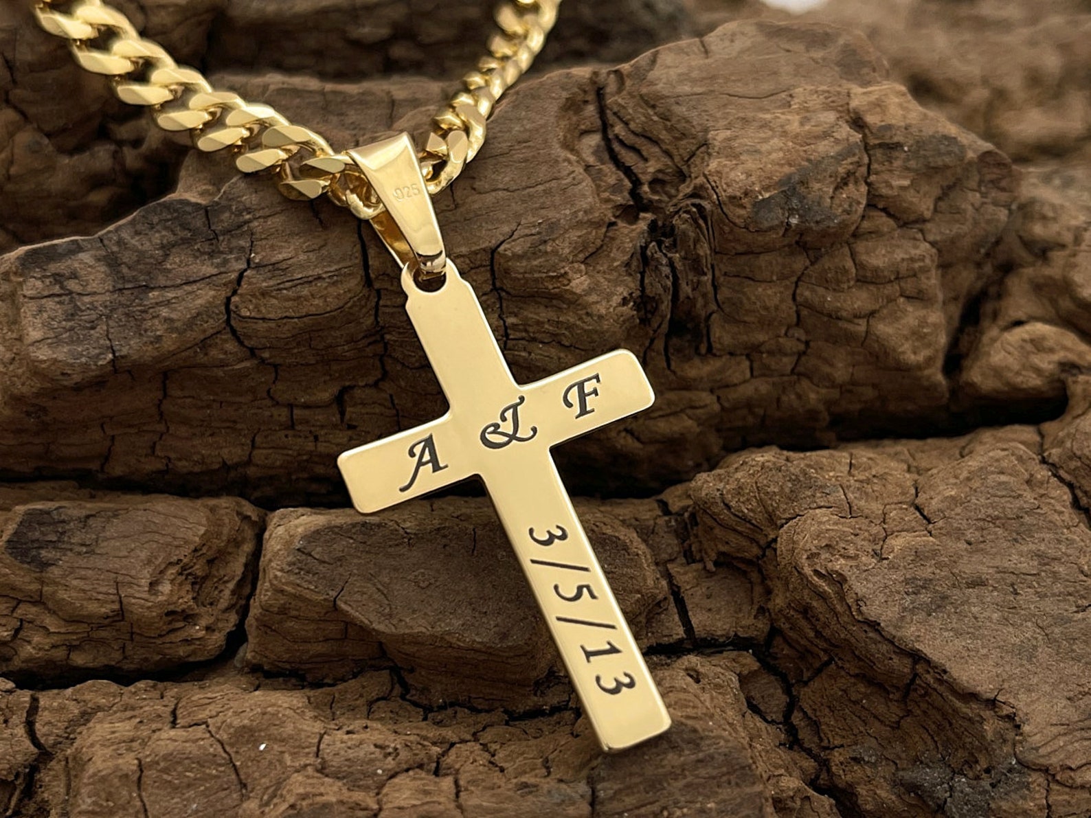 Personalized Laser Engraved Gold Cross Necklace Gold Over - Etsy