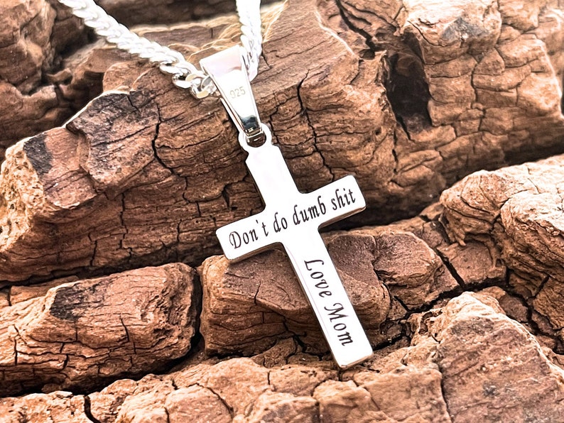Sterling Silver Engraved Cross Necklace. Sterling Silver - Etsy