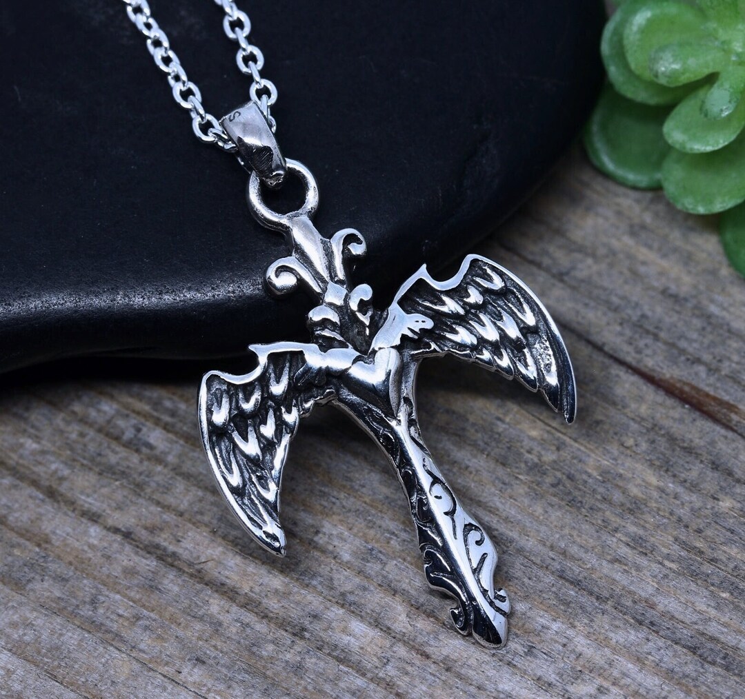 Guardian Angel Cross Necklace. Choose Chain Girls Women. Sterling ...