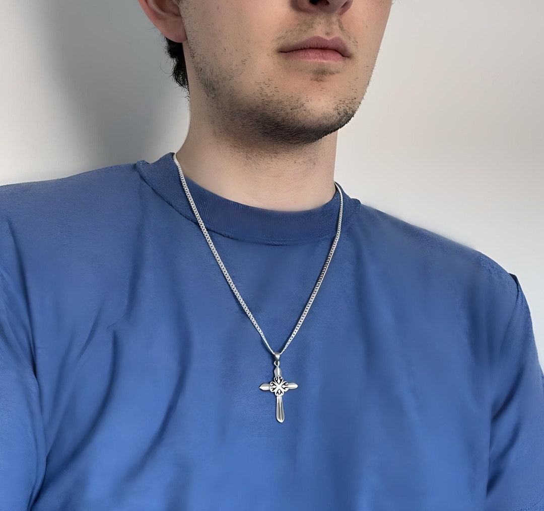 Sterling Silver Mens Cross Necklace Unisex Cross Necklace Graduation ...