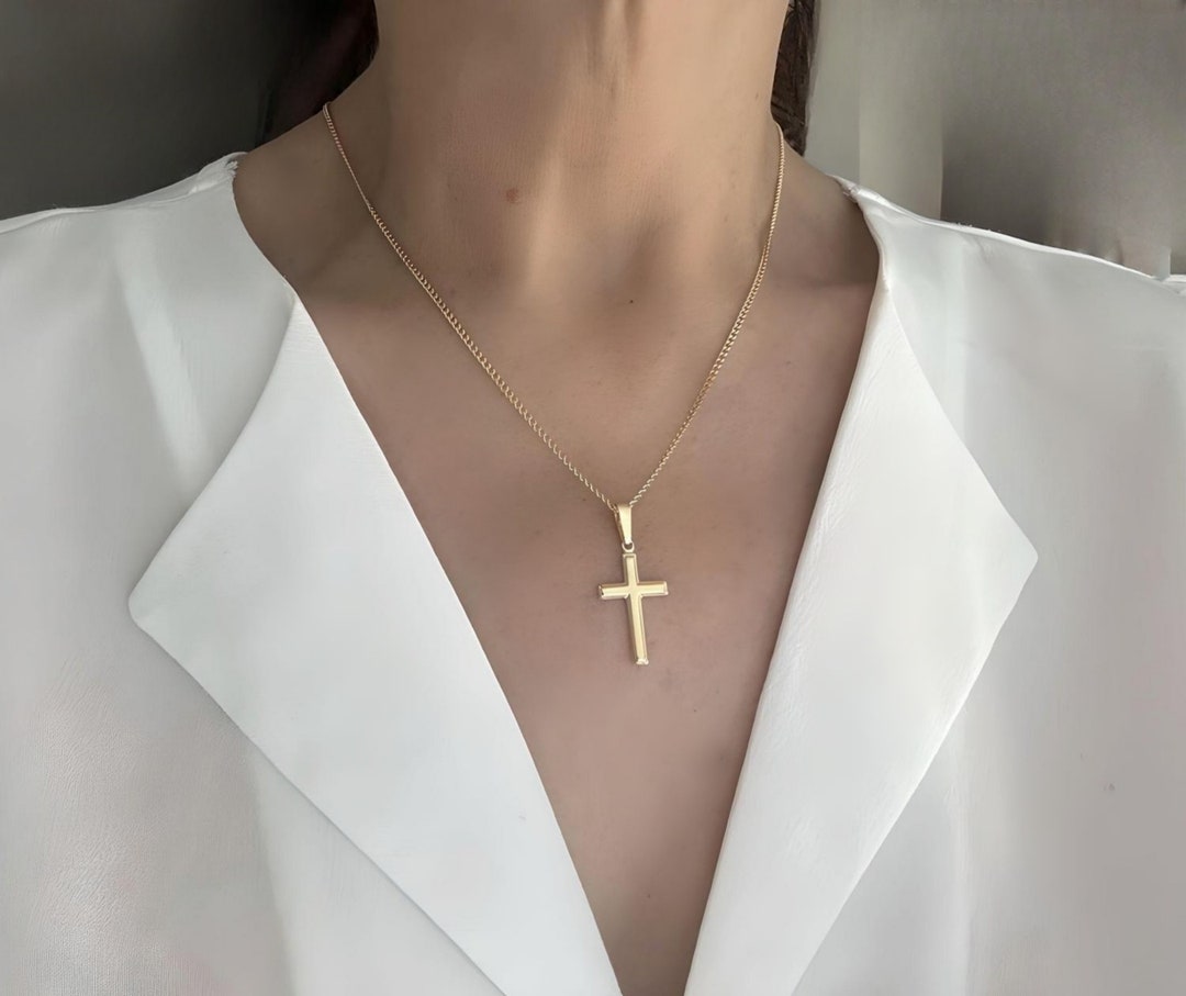 Small Gold Cross Necklace, 14k Gold-silver Cross Necklace. Boys, Girl ...
