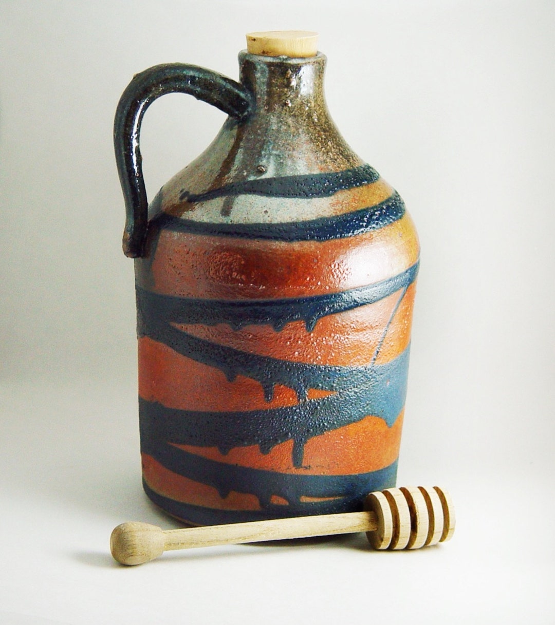 Personal Size 40 Ounce Oz Moonshine Jug, Pottery, Orange and Navy Blue ...