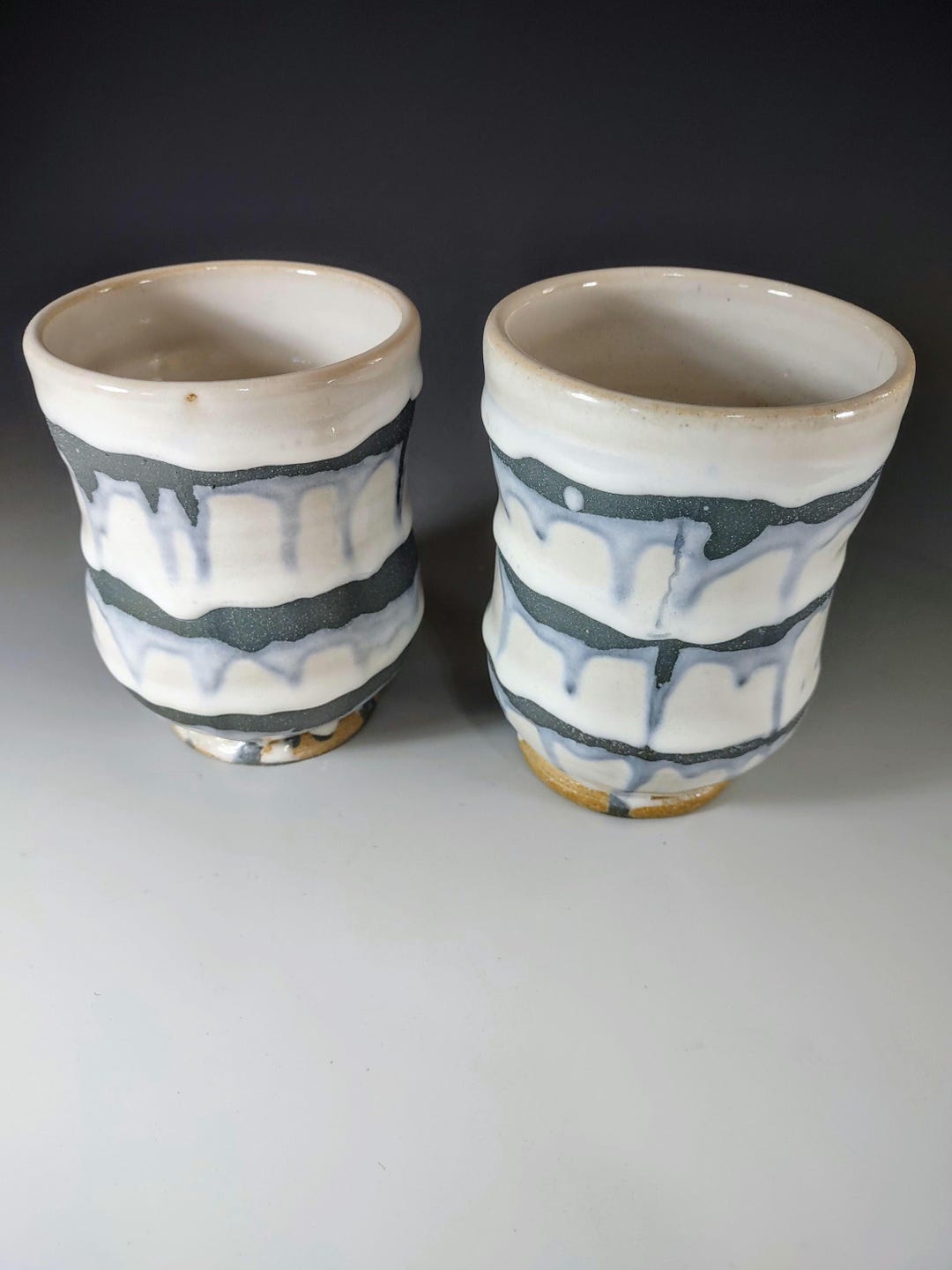 Pair of 12 Ounce Oz Drinking Glasses/ Yunomi / Blue White Chawan ...