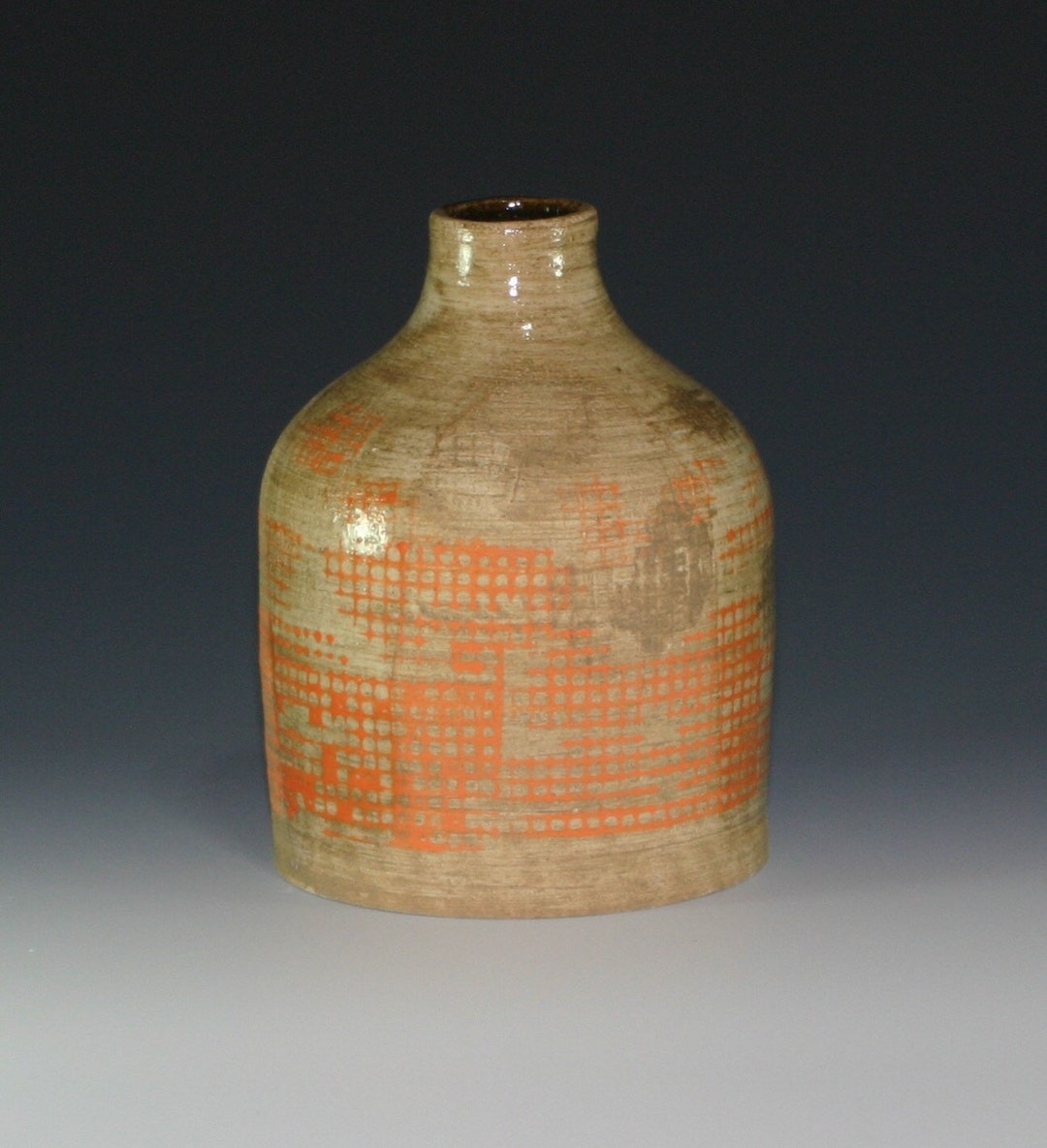 Personal Size Moonshine Jug, 16 Ounce Pint Growler, Pottery, Orange and ...