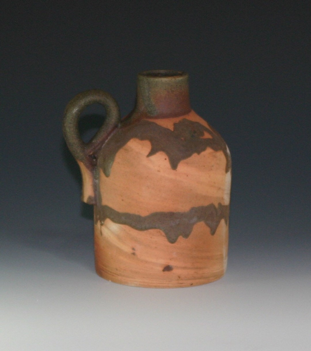 Personal Size Moonshine Jug, 16 Ounce Pint Growler, Pottery, Brown and ...