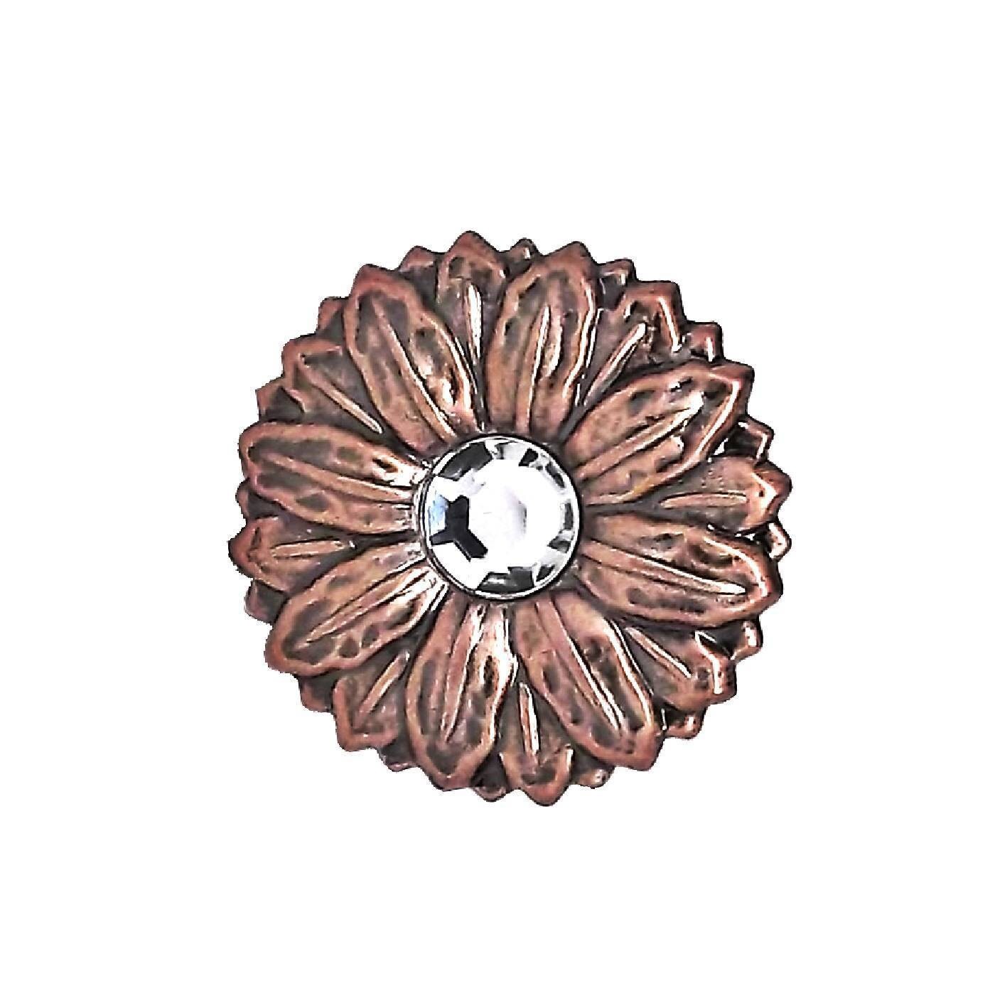 2" Flower Concho Synthetic Crystal Center Antique Copper Screwback ...