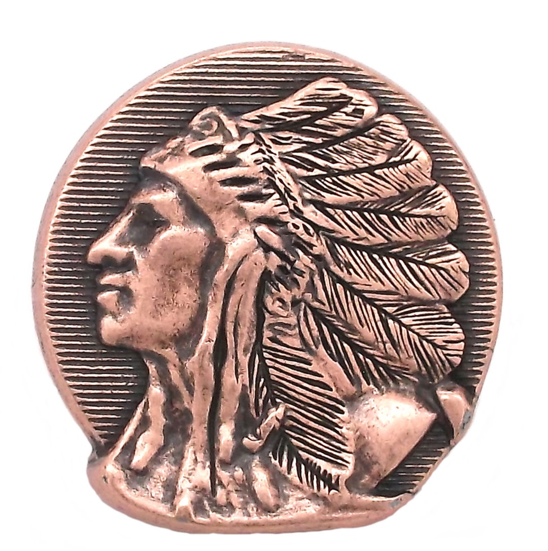 Left Facing Indian Chief Head Screw Back Concho Antique Copper 1 1-2 ...