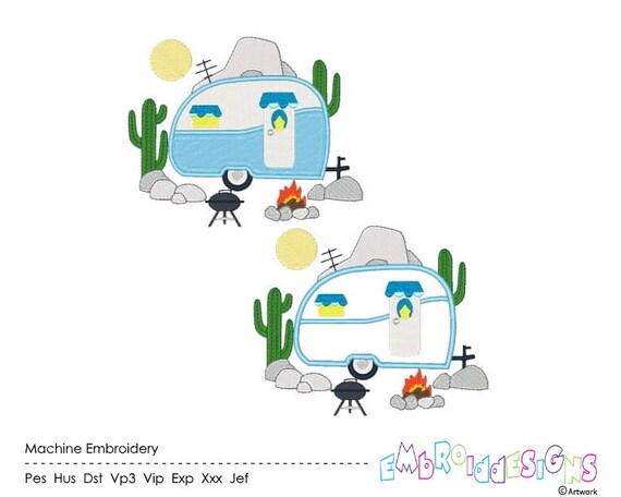 Camper Embroidery Designs Set Filled Stitch and Applique | Etsy