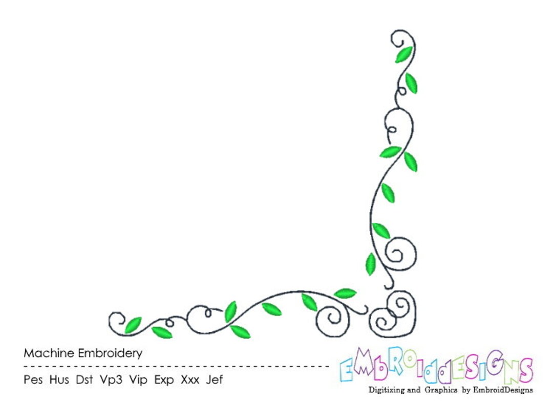 Twirly Vine Corner Frame Embroidery Design: Border (instant Download ...