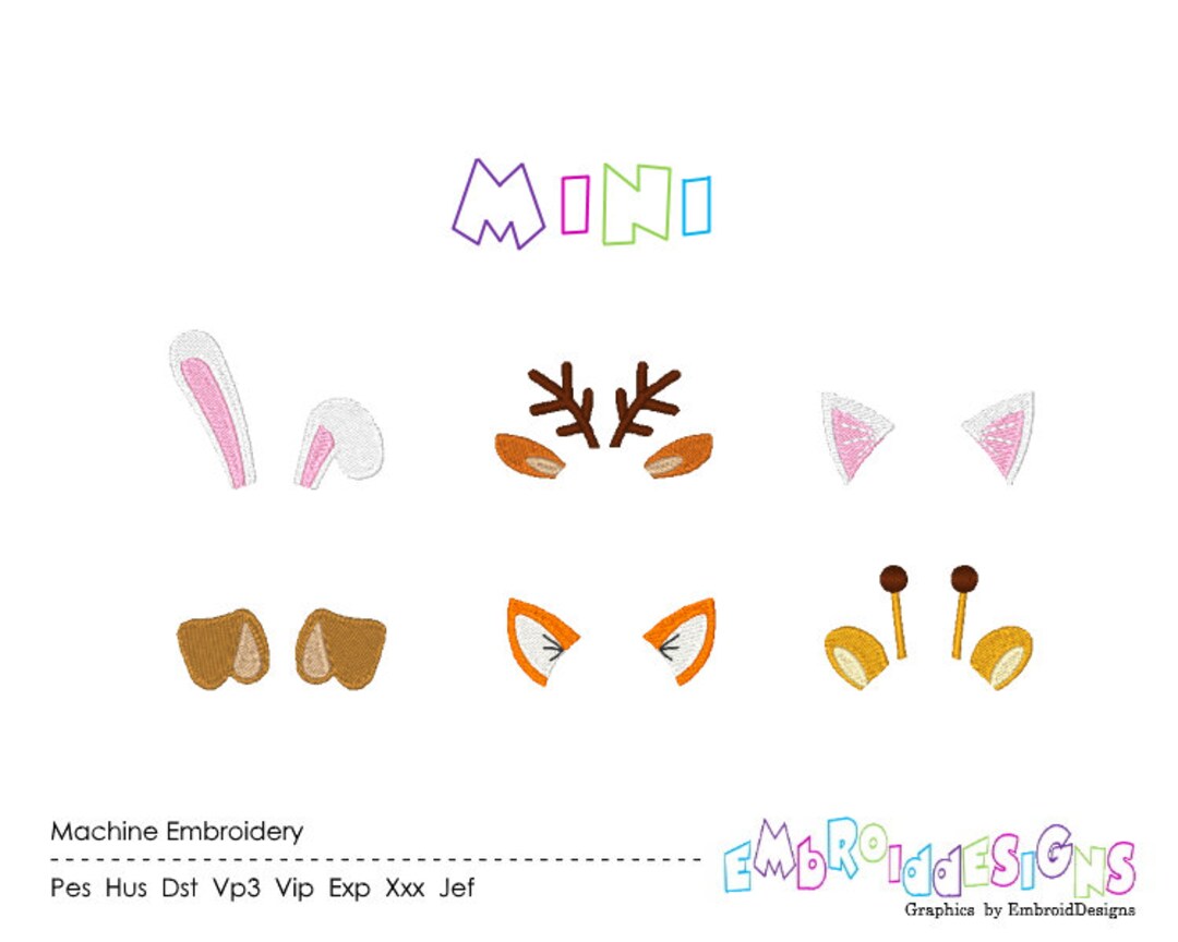 Mini Animal Machine Embroidery Design Set, Dog, Cat, Giraffe, Fox, Deer ...