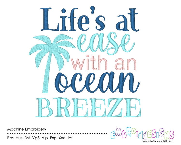 Beach Machine Embroidery Design Ocean Breeze Word Art Beach - Etsy