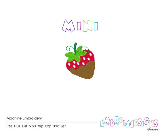 Mini Strawberry Machine Embroidery Design Chocolate Covered | Etsy