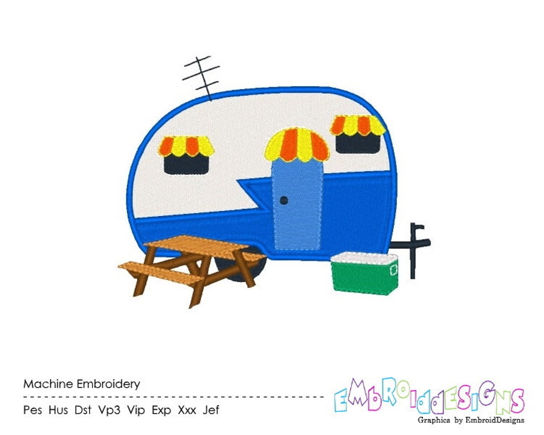 Camper Machine Embroidery Design Camping Filled Stitch Instant Download ...