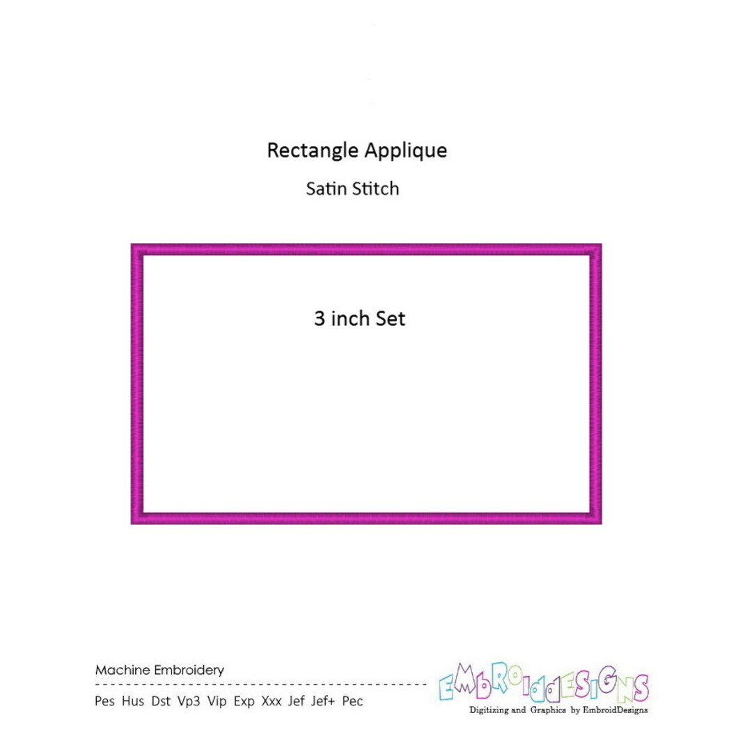 Set of 3 Inch Satin Stitch Rectangle Embroidery Applique Designs ...