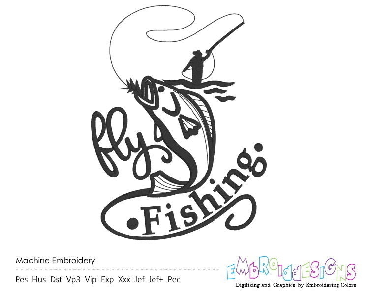Fishing Machine Embroidery Design Fly Fish Embroidery Designs | Etsy