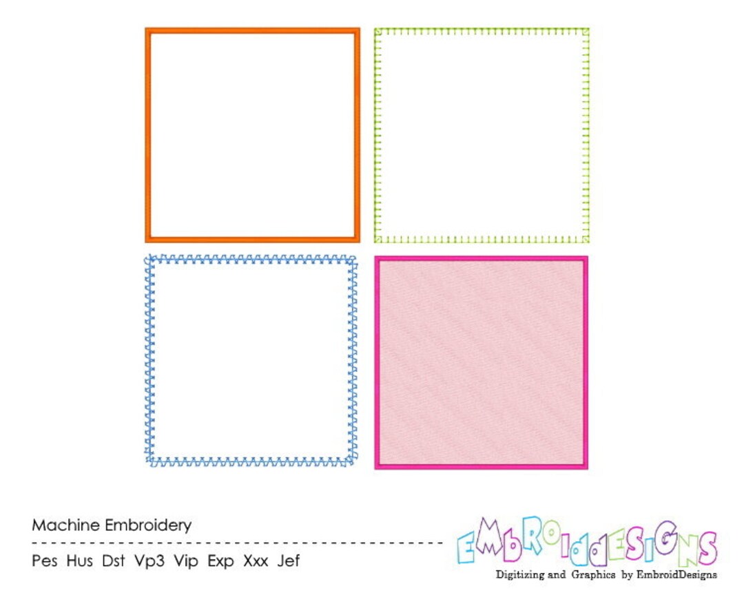 Square Embroidery Applique Designs Set of 4 Machine Embroidery Frame ...