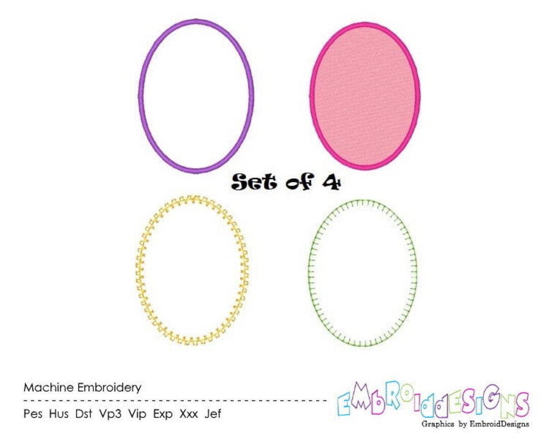 Oval Embroidery Designs Set of 4 Oval Applique Embroidery Design ...