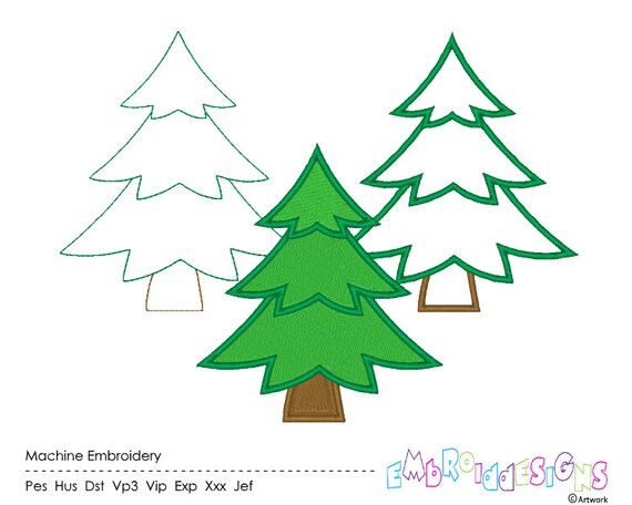 Tree Embroidery Designs Set of 3 Applique Evergreen Raggedy | Etsy