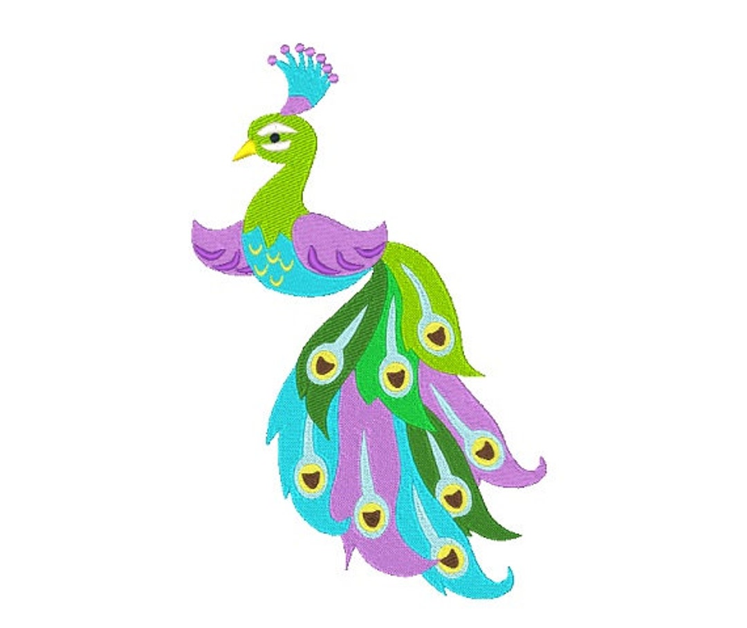 Peacock Machine Embroidery Design 011016 Embroidery Bird Filled Stitch 4x4 5x7 8x8 6x10 Instant