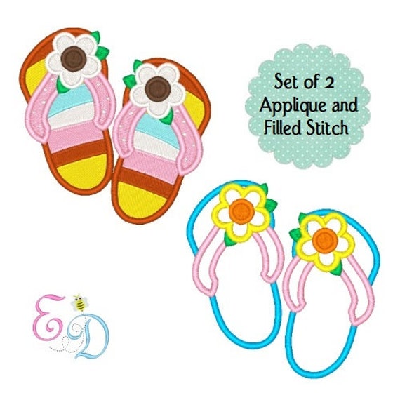 Flip Flop Embroidery Design Flip Flop Applique Beach | Etsy