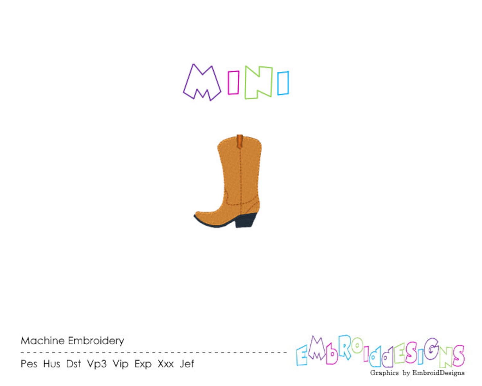 Mini Boot Machine Embroidery Design Cowboy Design - Etsy