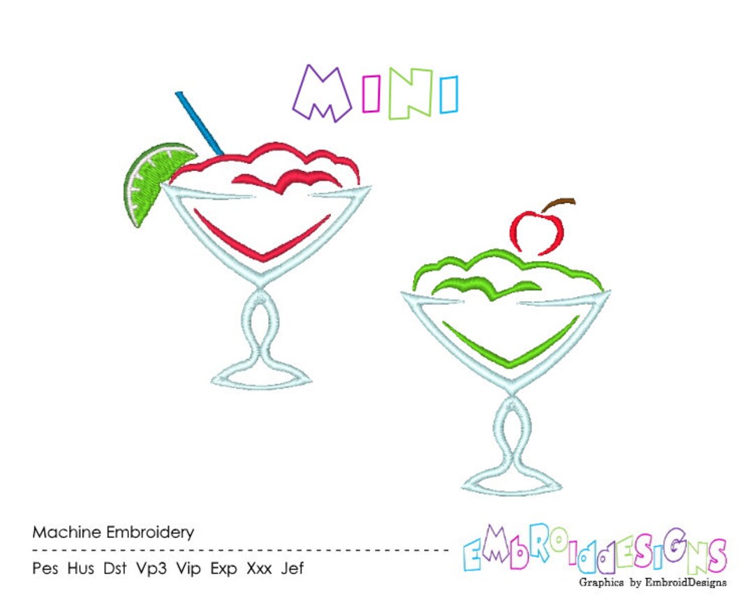 Mini Drink Embroidery Design Set Margarita Embroidery Cocktail Design ...