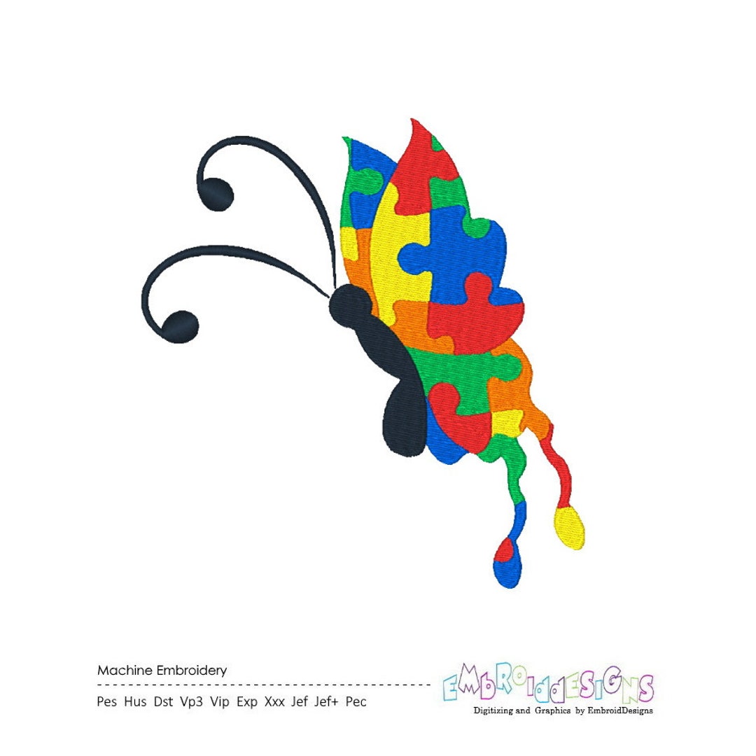 Autism Awareness: Butterfly Puzzle Piece Embroidery Design - Etsy