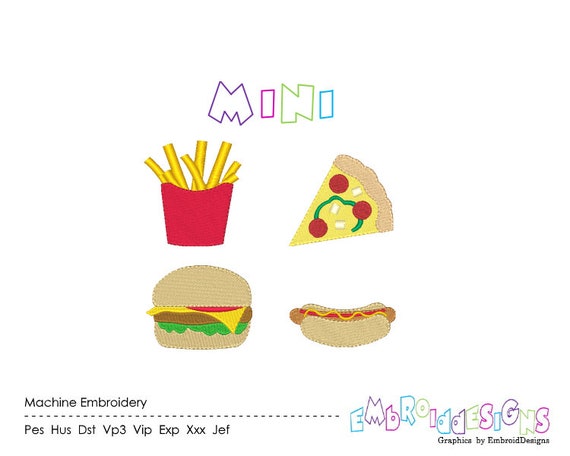 Mini Embroidery Design Food Set Pizza Hot Dog Embroidery | Etsy