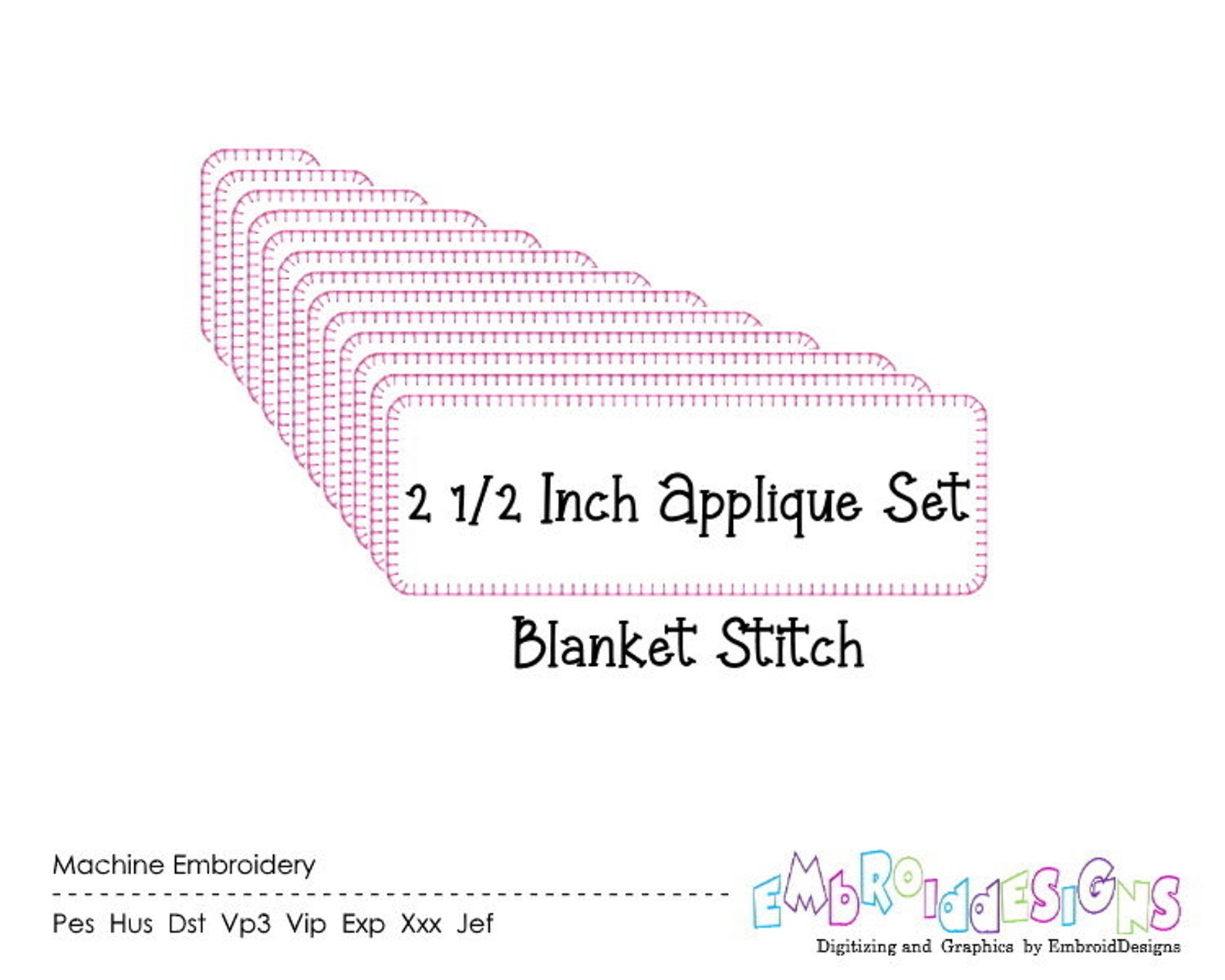Rectangle Applique Embroidery Design Set Blanket Stitch 2.5 | Etsy