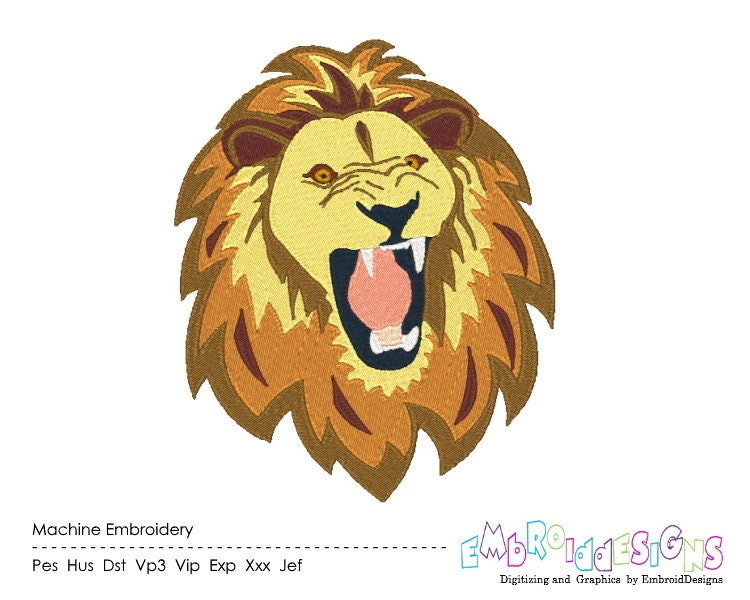 Roaring Lion Machine Embroidery Design Filled Stitch 4X4 5X7 | Etsy