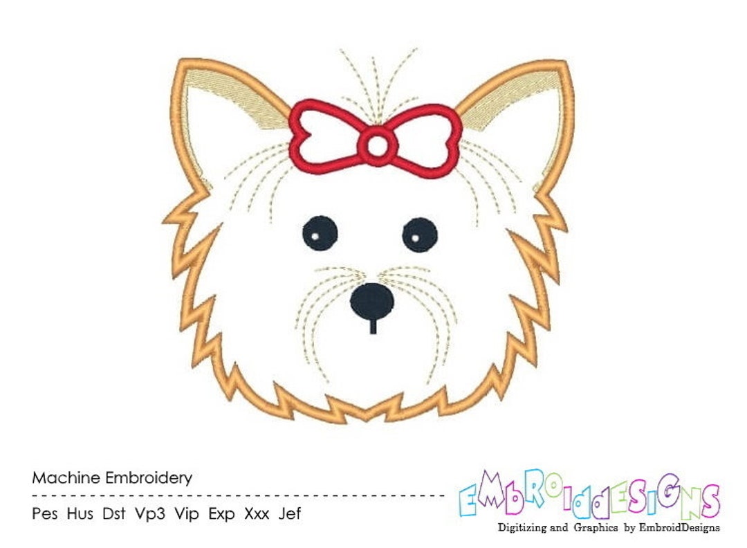 Yorkie Applique Machine Embroidery Design Yorkshire Terrier Applique ...