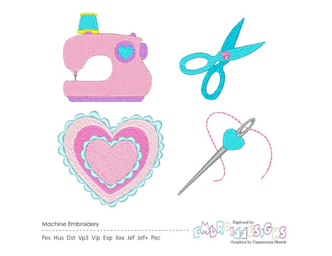 Mini Sewing Embroidery Designs Set - Needle and Thread, Sewing Machine ...