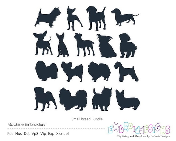 Dog Silhouette Embroidery Designs Set Small Breed Embroidery | Etsy