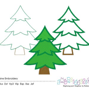 Tree Embroidery Designs Set of 3 Applique Evergreen Raggedy Edge ...
