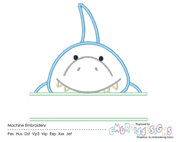 Shark Machine Embroidery Applique Design Monogram Ocean Beach | Etsy