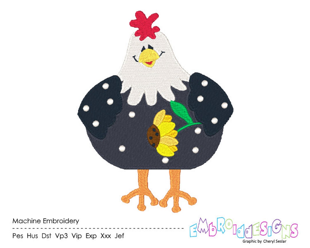 Country Hen Machine Embroidery Design: Chicken With Sunflower (instant ...
