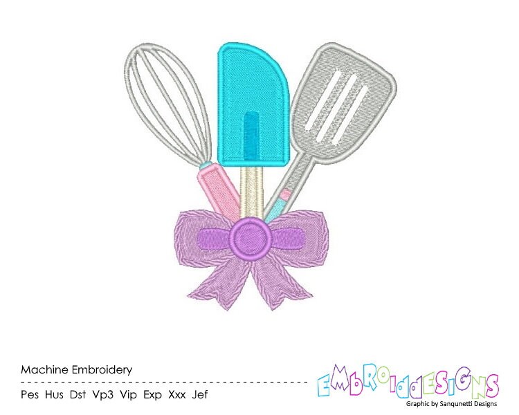 Kitchen Utensils Machine Embroidery Design With Bow Kitchen - Etsy