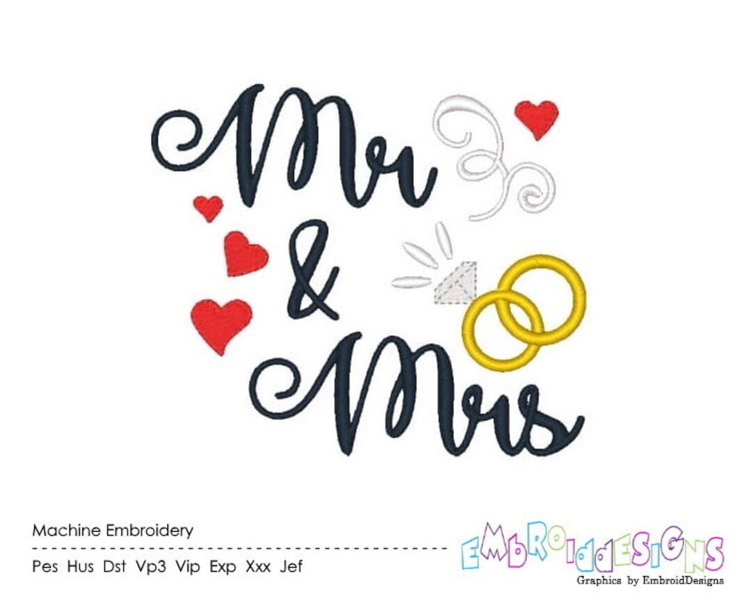 Mr. and Mrs. Machine Embroidery Design Saying Wedding Embroidery ...