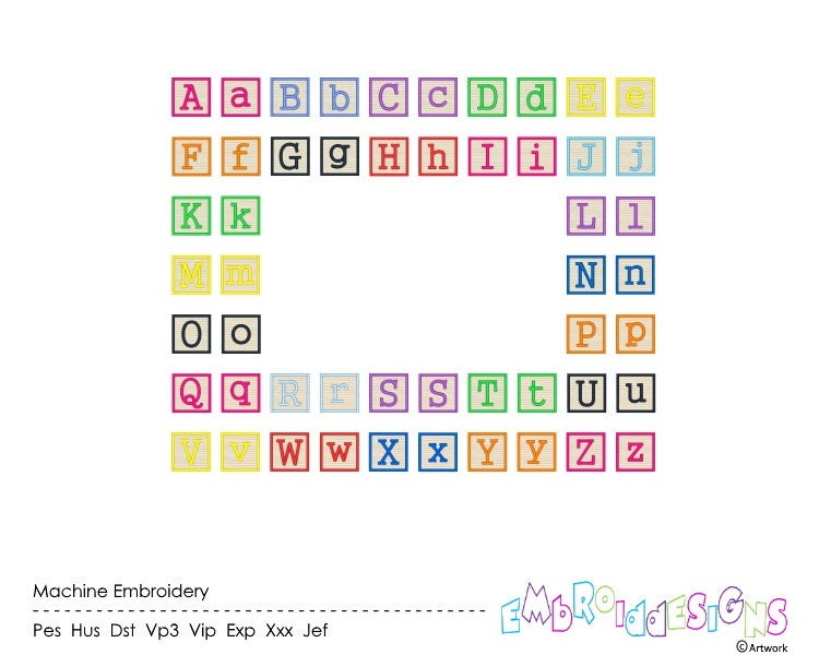 Alphabet Blocks Embroidery Designs Embroidery Alphabet Font | Etsy