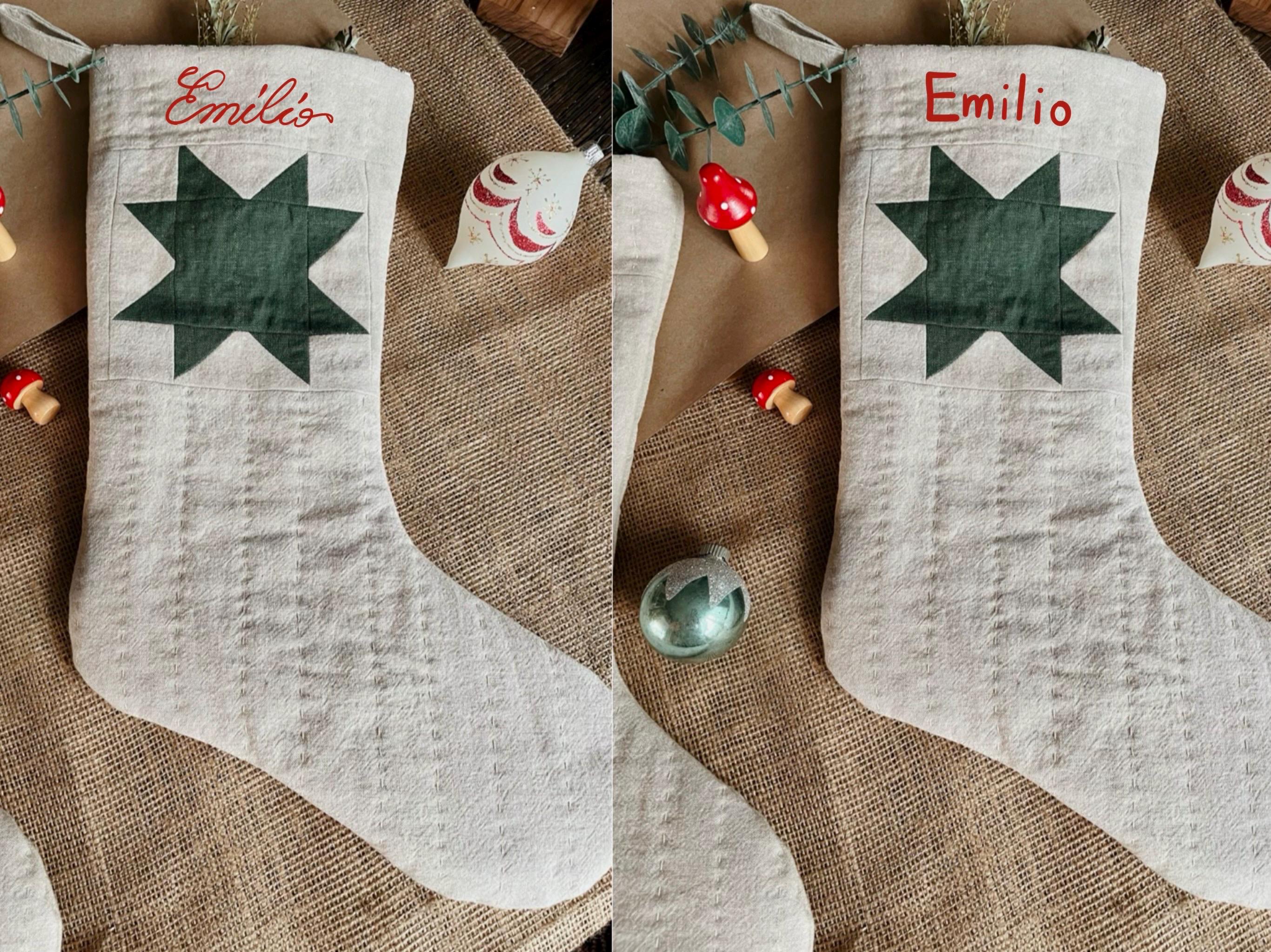 Personalized Christmas Stocking Custom Quilted Linen Christmas Stocking ...