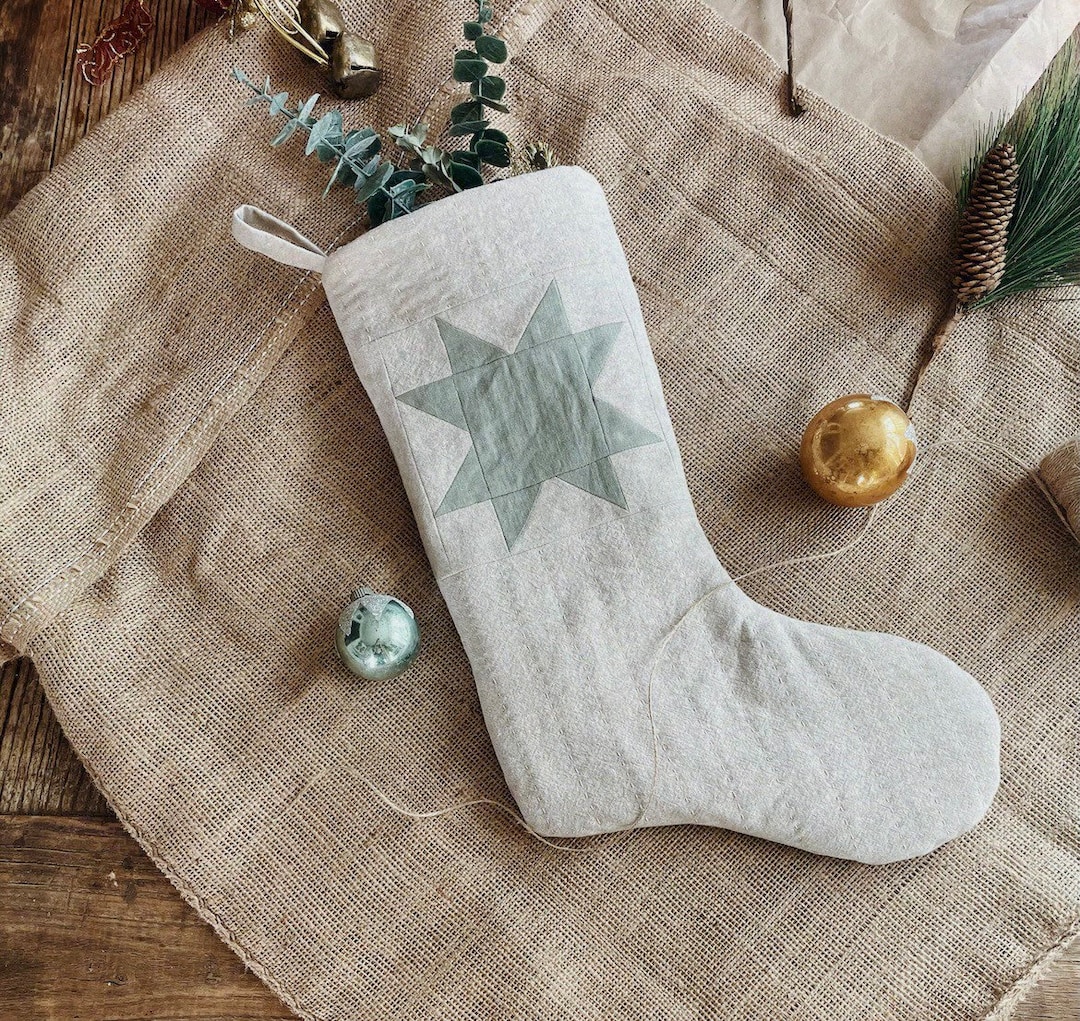 Quilted Linen Christmas Stockings Hand Quilted Stockings Linen ...