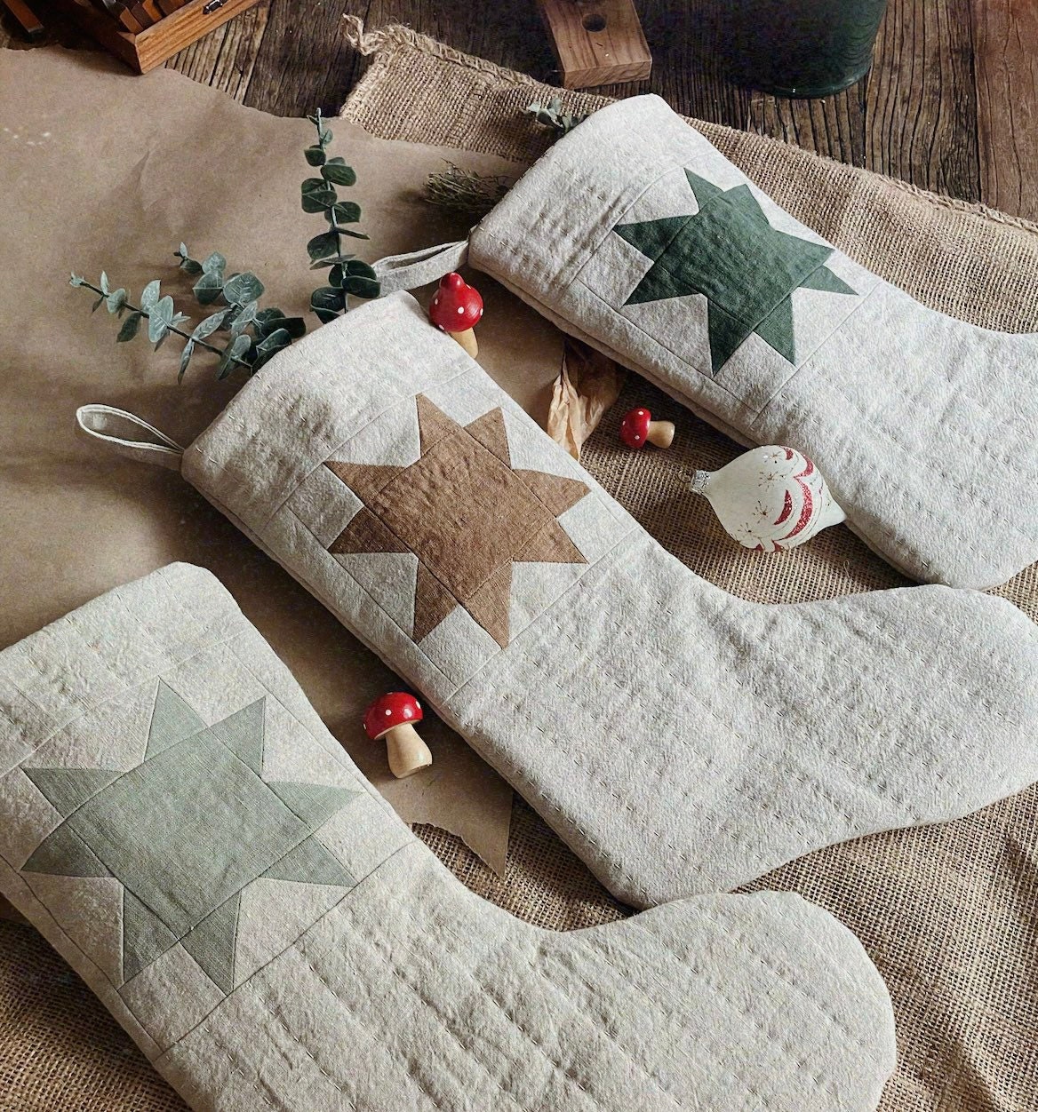 Personalized Christmas Stocking Custom Quilted Linen Christmas Stocking ...