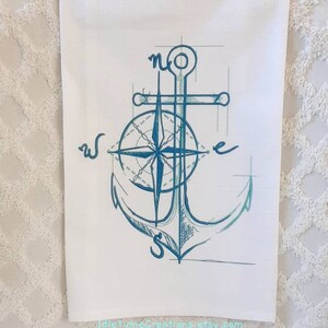Nautical Compass & Anchor Tea Towel, Flour Sack Towel, Custom Kitchen ...