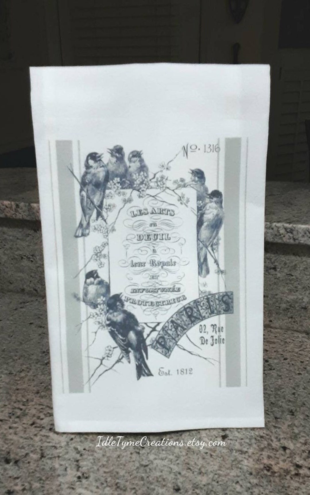 French Country Flour Sack Towel, Paris Garden Birds Tea Towel ...